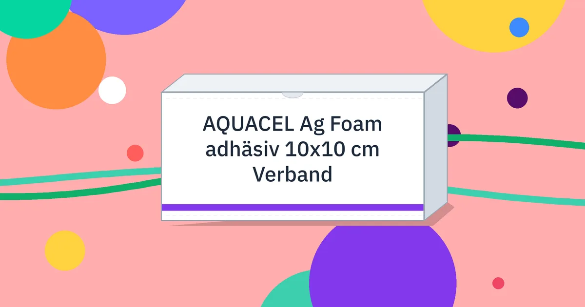 Symbolbild: Packung mit der Aufschrift AQUACEL Ag Foam adhäsiv 10x10 cm Verband (PZN 11159554) – Verfügbarkeit und Bezug in Apotheken in Frankfurt am Main