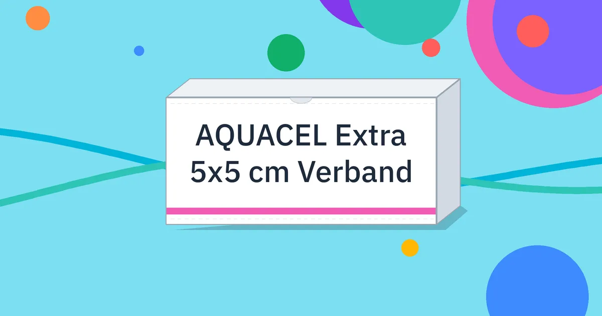 Symbolbild: Packung mit der Aufschrift AQUACEL Extra 5x5 cm Verband (PZN 19698463) – Verfügbarkeit und Bezug in Apotheken in Frankfurt am Main