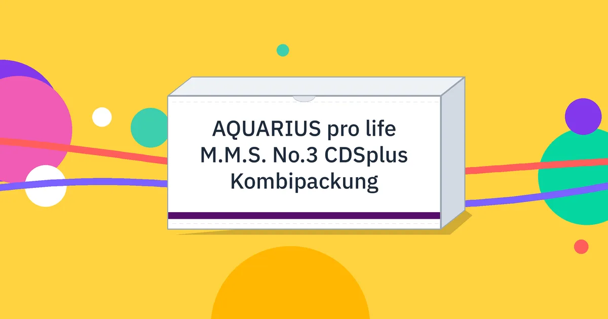 Symbolbild: Packung mit der Aufschrift AQUARIUS pro life M.M.S. No.3 CDSplus Kombipackung (PZN 08778621) – Verfügbarkeit und Bezug in Apotheken in Frankfurt am Main