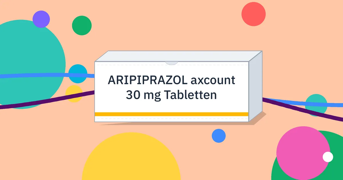 Symbolbild: Packung mit der Aufschrift ARIPIPRAZOL axcount 30 mg Tabletten (PZN 17829607) – Verfügbarkeit und Bezug in Apotheken in Frankfurt am Main