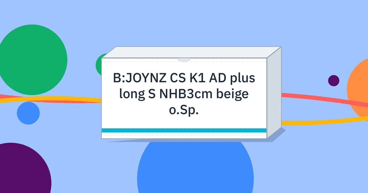 Symbolbild: Packung mit der Aufschrift B:JOYNZ CS K1 AD plus long S NHB3cm beige o.Sp. (PZN 20529725) – Verfügbarkeit und Bezug in Apotheken in Frankfurt am Main