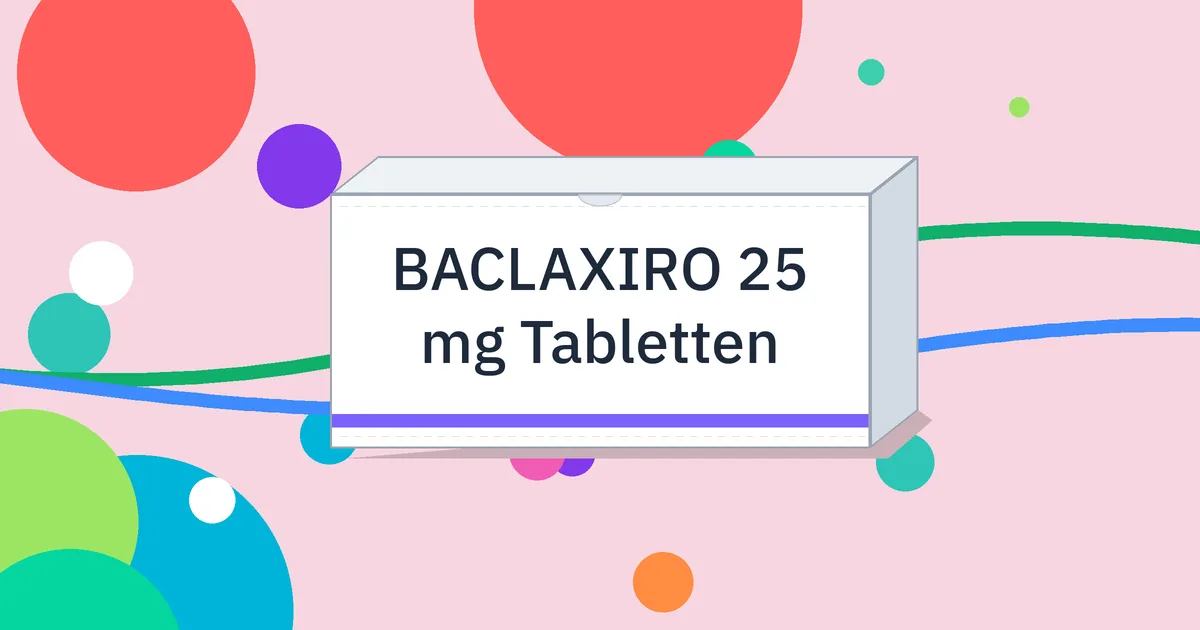 Symbolbild: Packung mit der Aufschrift BACLAXIRO 25 mg Tabletten (PZN 16793066) – Verfügbarkeit und Bezug in Apotheken in Frankfurt am Main