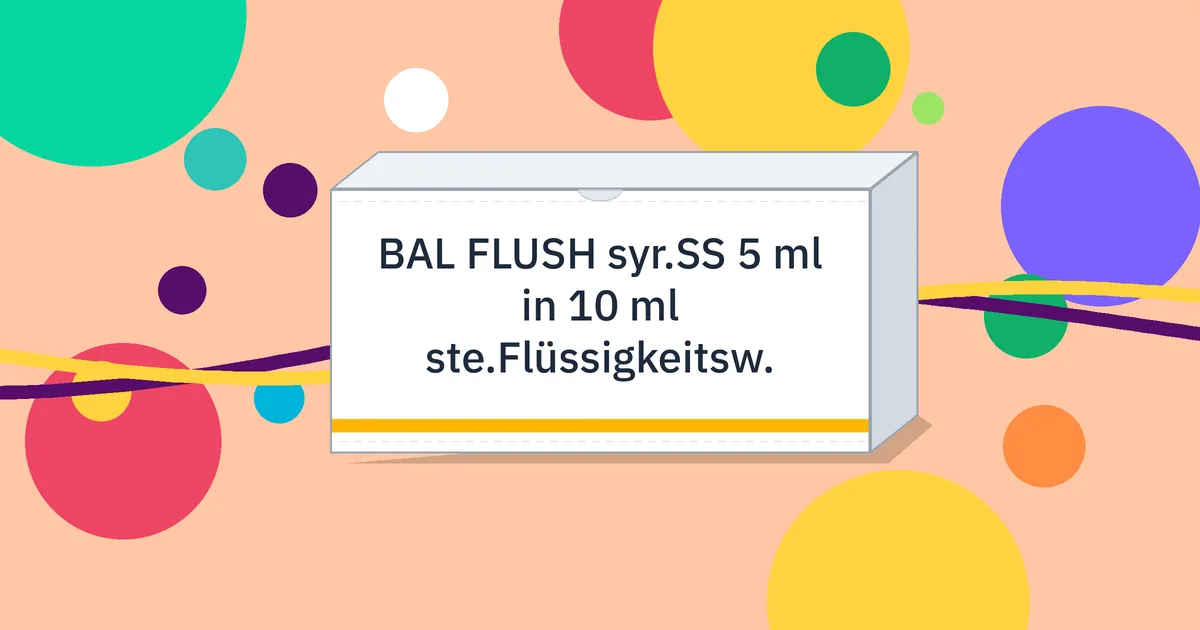 Symbolbild: Packung mit der Aufschrift BAL FLUSH syr.SS 5 ml in 10 ml ste.Flüssigkeitsw. (PZN 18852206) – Verfügbarkeit und Bezug in Apotheken in Frankfurt am Main