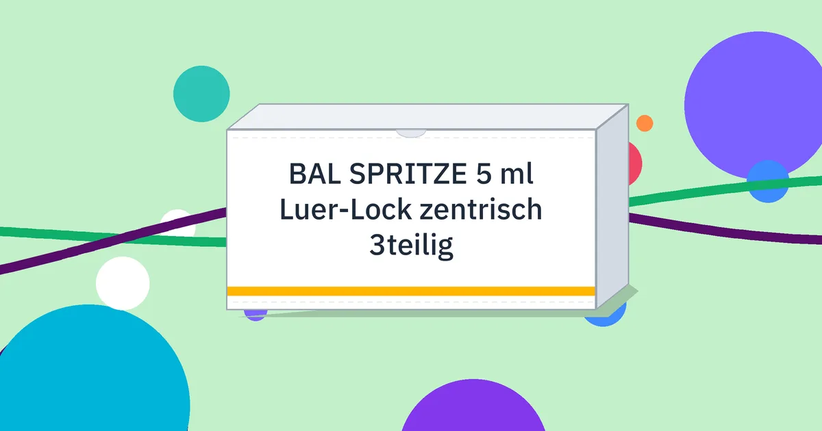 Symbolbild: Packung mit der Aufschrift BAL SPRITZE 5 ml Luer-Lock zentrisch 3teilig (PZN 19124130) – Verfügbarkeit und Bezug in Apotheken in Frankfurt am Main