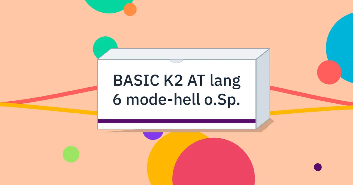 Symbolbild: Packung mit der Aufschrift BASIC K2 AT lang 6 mode-hell o.Sp. (PZN 20269833) – Verfügbarkeit und Bezug in Apotheken in Frankfurt am Main