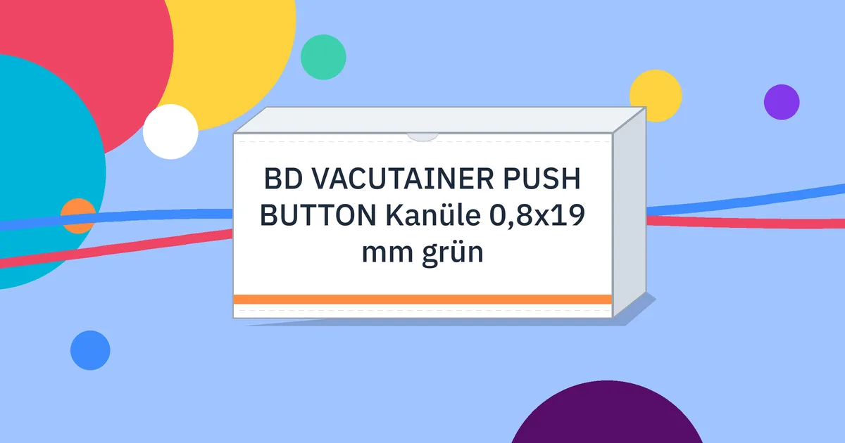 Symbolbild: Packung mit der Aufschrift BD VACUTAINER PUSH BUTTON Kanüle 0,8x19 mm grün (PZN 09527967) – Verfügbarkeit und Bezug in Apotheken in Frankfurt am Main