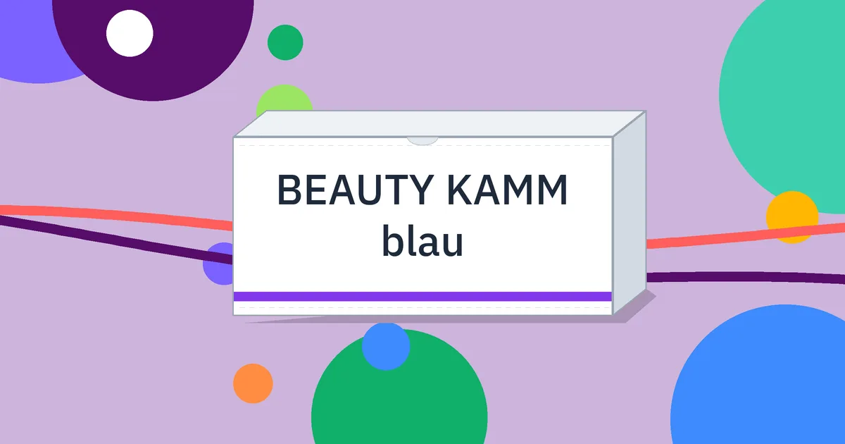 Symbolbild: Packung mit der Aufschrift BEAUTY KAMM blau (PZN 07738594) – Verfügbarkeit und Bezug in Apotheken in Frankfurt am Main