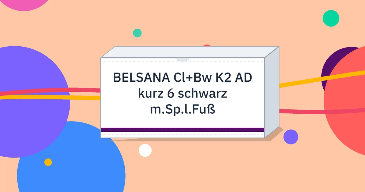 Symbolbild: Packung mit der Aufschrift BELSANA Cl+Bw K2 AD kurz 6 schwarz m.Sp.l.Fuß (PZN 12242004) – Verfügbarkeit und Bezug in Apotheken in Frankfurt am Main