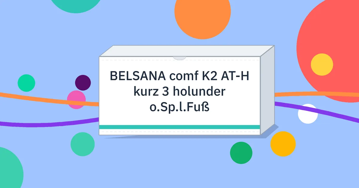 Symbolbild: Packung mit der Aufschrift BELSANA comf K2 AT-H kurz 3 holunder o.Sp.l.Fuß (PZN 12329432) – Verfügbarkeit und Bezug in Apotheken in Frankfurt am Main