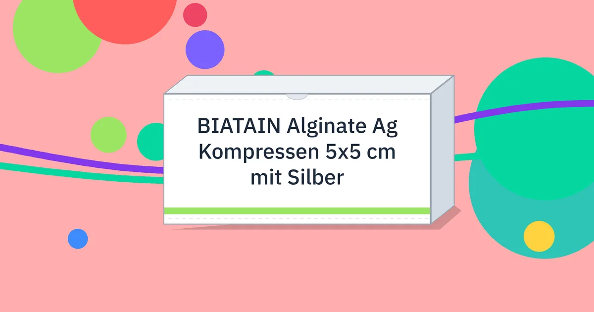 Symbolbild: Packung mit der Aufschrift BIATAIN Alginate Ag Kompressen 5x5 cm mit Silber (PZN 15198309) – Verfügbarkeit und Bezug in Apotheken in Frankfurt am Main