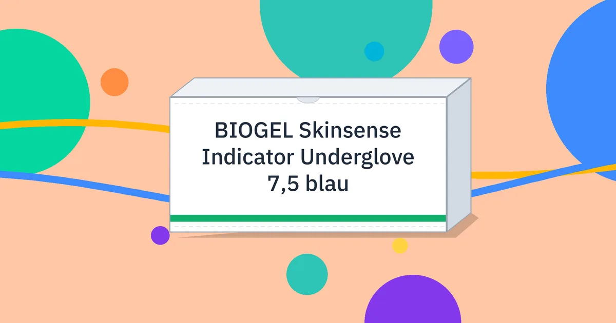 Symbolbild: Packung mit der Aufschrift BIOGEL Skinsense Indicator Underglove 7,5 blau (PZN 04702348) – Verfügbarkeit und Bezug in Apotheken in Frankfurt am Main
