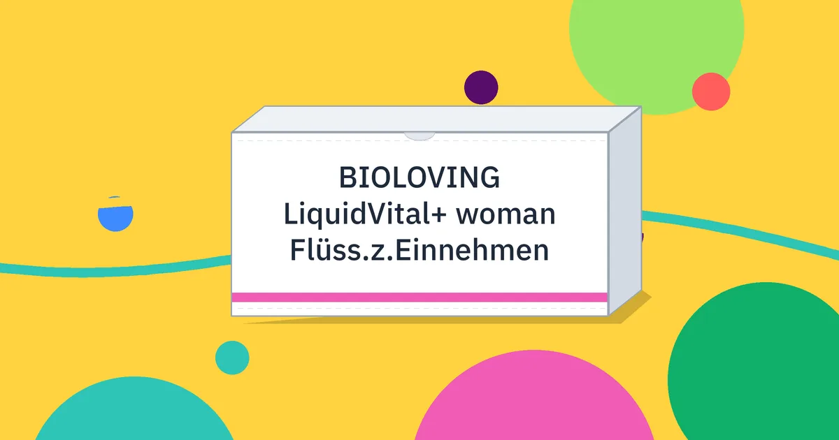 Symbolbild: Packung mit der Aufschrift BIOLOVING LiquidVital+ woman Flüss.z.Einnehmen (PZN 16863387) – Verfügbarkeit und Bezug in Apotheken in Frankfurt am Main