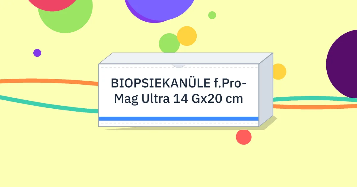 Symbolbild: Packung mit der Aufschrift BIOPSIEKANÜLE f.Pro-Mag Ultra 14 Gx20 cm (PZN 04502891) – Verfügbarkeit und Bezug in Apotheken in Frankfurt am Main