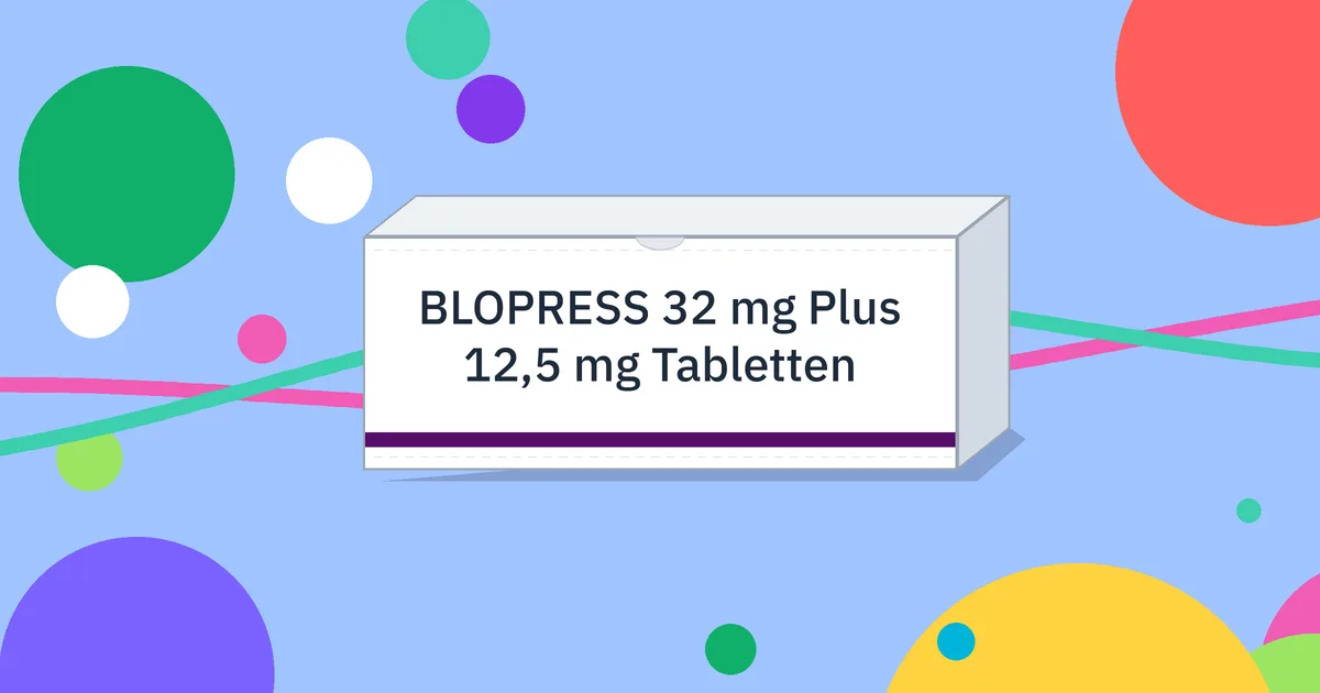 Symbolbild: Packung mit der Aufschrift BLOPRESS 32 mg Plus 12,5 mg Tabletten (PZN 07753369) – Verfügbarkeit und Bezug in Apotheken in Frankfurt am Main