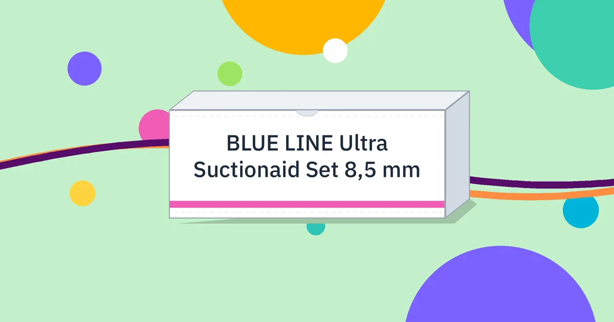 Symbolbild: Packung mit der Aufschrift BLUE LINE Ultra Suctionaid Set 8,5 mm (PZN 02189680) – Verfügbarkeit und Bezug in Apotheken in Frankfurt am Main