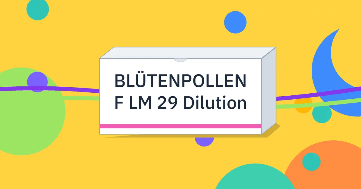 Symbolbild: Packung mit der Aufschrift BLÜTENPOLLEN F LM 29 Dilution (PZN 13389790) – Verfügbarkeit und Bezug in Apotheken in Frankfurt am Main