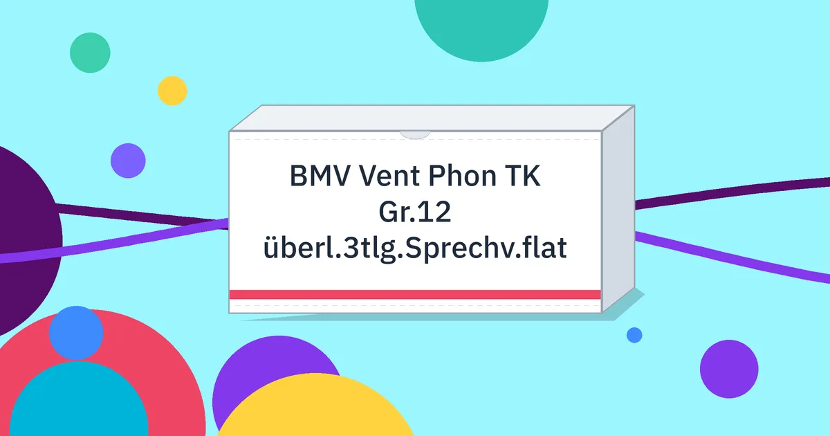 Symbolbild: Packung mit der Aufschrift BMV Vent Phon TK Gr.12 überl.3tlg.Sprechv.flat (PZN 18385704) – Verfügbarkeit und Bezug in Apotheken in Frankfurt am Main