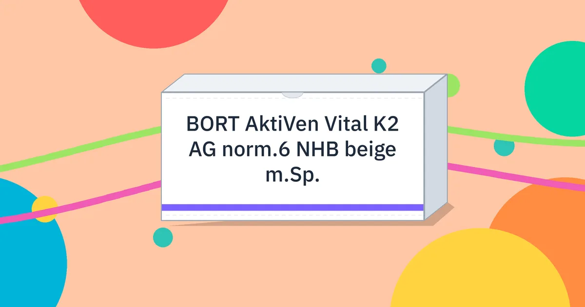 Symbolbild: Packung mit der Aufschrift BORT AktiVen Vital K2 AG norm.6 NHB beige m.Sp. (PZN 13731780) – Verfügbarkeit und Bezug in Apotheken in Frankfurt am Main