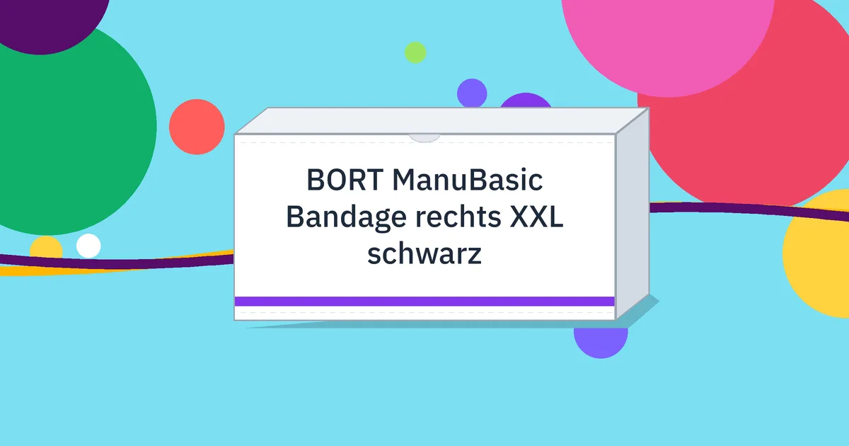 Symbolbild: Packung mit der Aufschrift BORT ManuBasic Bandage rechts XXL schwarz (PZN 18269866) – Verfügbarkeit und Bezug in Apotheken in Frankfurt am Main