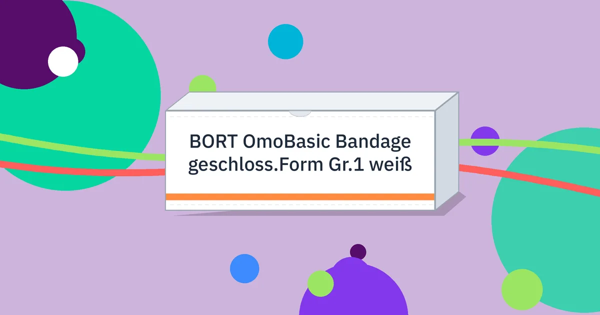 Symbolbild: Packung mit der Aufschrift BORT OmoBasic Bandage geschloss.Form Gr.1 weiß (PZN 07350453) – Verfügbarkeit und Bezug in Apotheken in Frankfurt am Main