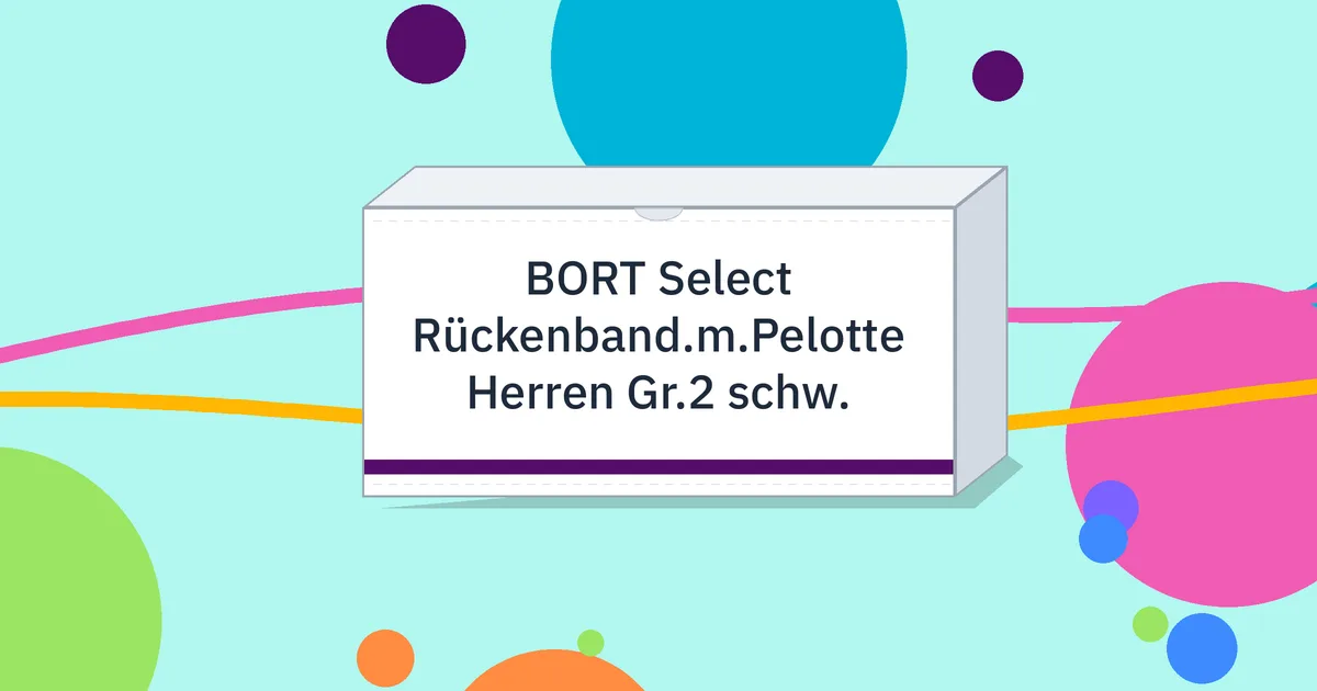 Symbolbild: Packung mit der Aufschrift BORT Select Rückenband.m.Pelotte Herren Gr.2 schw. (PZN 14273894) – Verfügbarkeit und Bezug in Apotheken in Frankfurt am Main