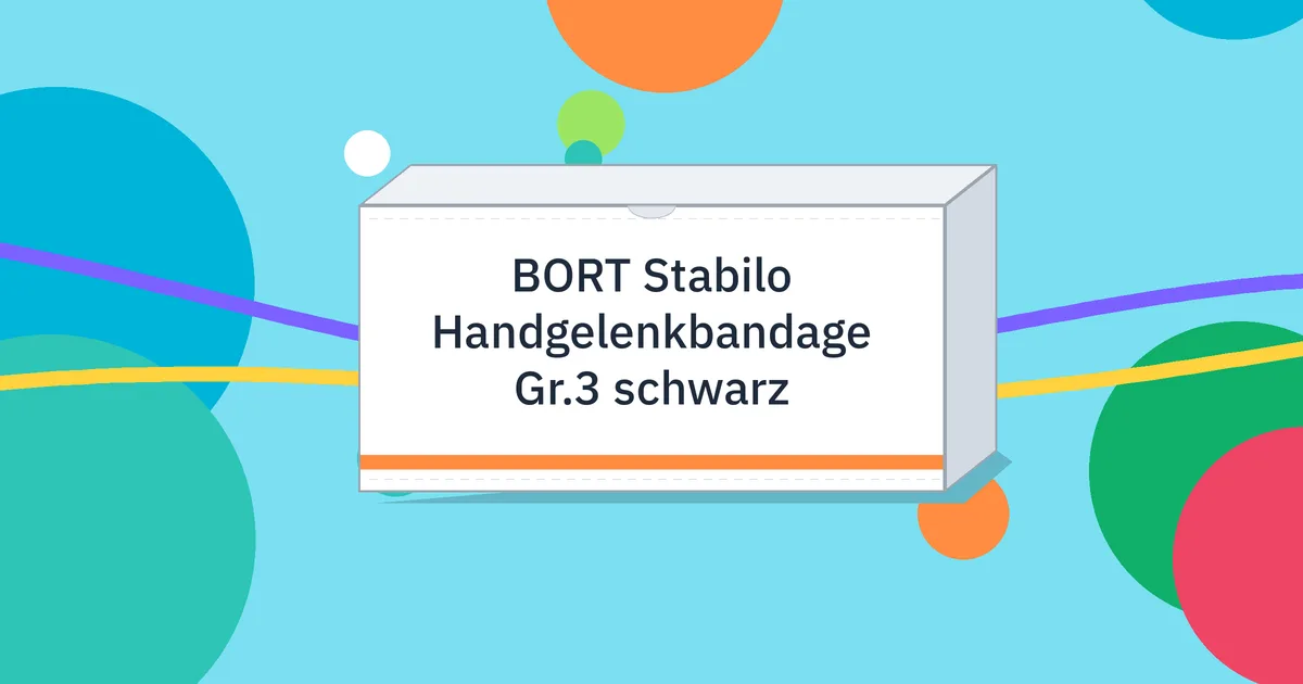 Symbolbild: Packung mit der Aufschrift BORT Stabilo Handgelenkbandage Gr.3 schwarz (PZN 04654299) – Verfügbarkeit und Bezug in Apotheken in Frankfurt am Main