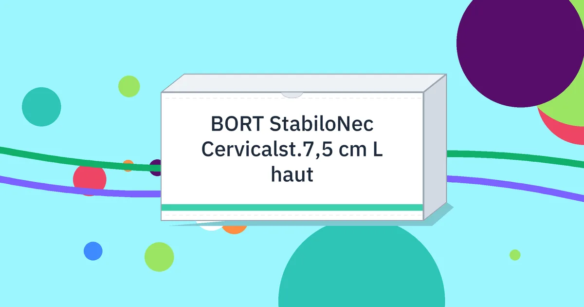 Symbolbild: Packung mit der Aufschrift BORT StabiloNec Cervicalst.7,5 cm L haut (PZN 08829123) – Verfügbarkeit und Bezug in Apotheken in Frankfurt am Main