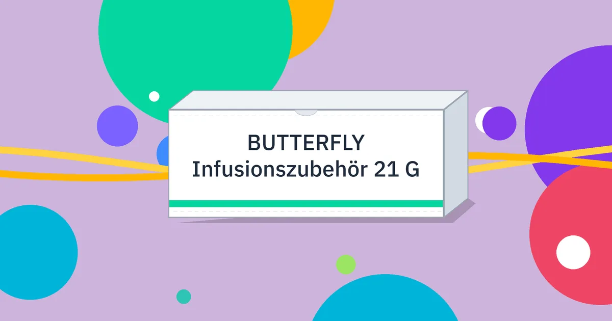 Symbolbild: Packung mit der Aufschrift BUTTERFLY Infusionszubehör 21 G (PZN 00328019) – Verfügbarkeit und Bezug in Apotheken in Frankfurt am Main