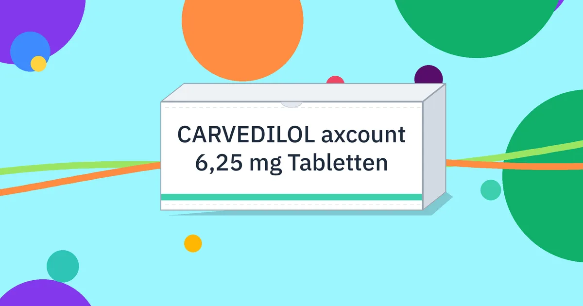 Symbolbild: Packung mit der Aufschrift CARVEDILOL axcount 6,25 mg Tabletten (PZN 00313609) – Verfügbarkeit und Bezug in Apotheken in Frankfurt am Main