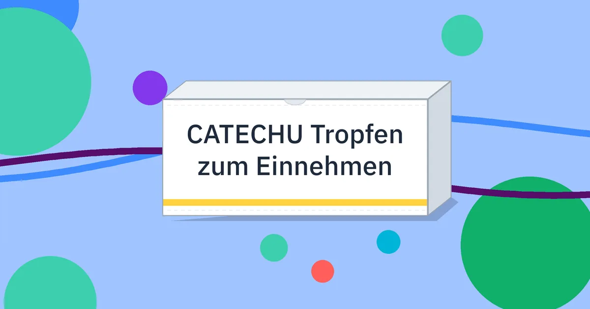 Symbolbild: Packung mit der Aufschrift CATECHU Tropfen zum Einnehmen (PZN 11601961) – Verfügbarkeit und Bezug in Apotheken in Frankfurt am Main