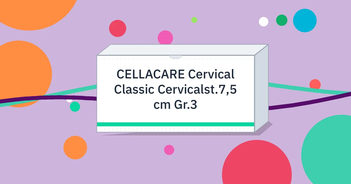 Symbolbild: Packung mit der Aufschrift CELLACARE Cervical Classic Cervicalst.7,5 cm Gr.3 (PZN 20549248) – Verfügbarkeit und Bezug in Apotheken in Frankfurt am Main