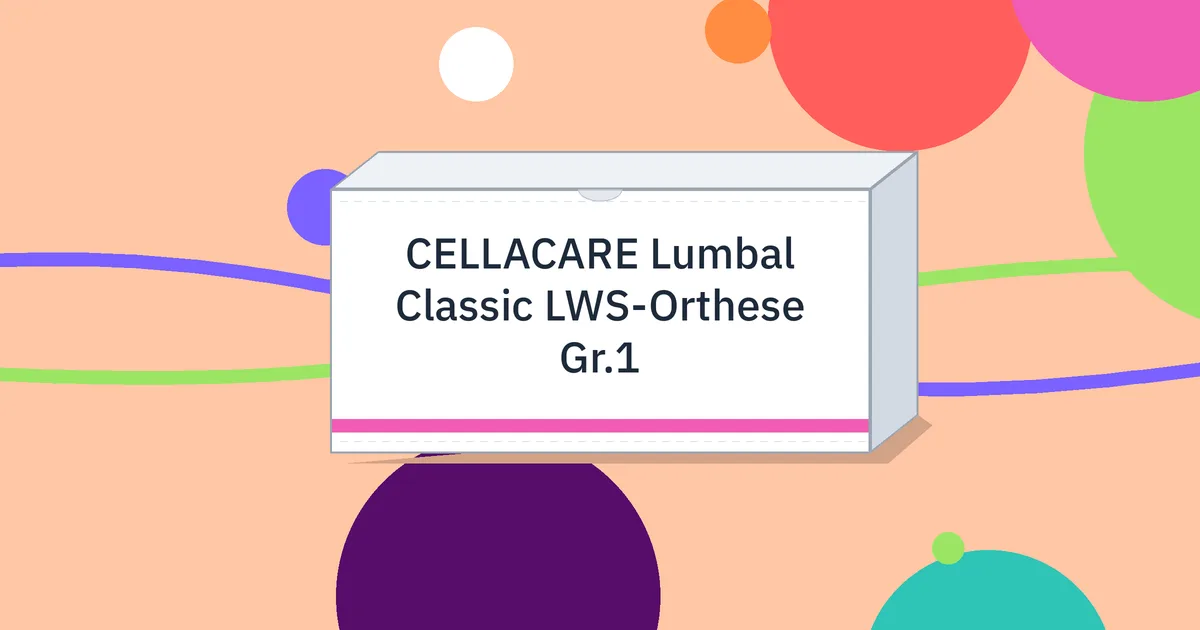 Symbolbild: Packung mit der Aufschrift CELLACARE Lumbal Classic LWS-Orthese Gr.1 (PZN 14853172) – Verfügbarkeit und Bezug in Apotheken in Frankfurt am Main