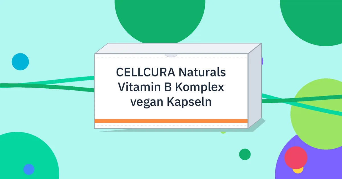 Symbolbild: Packung mit der Aufschrift CELLCURA Naturals Vitamin B Komplex vegan Kapseln (PZN 19905270) – Verfügbarkeit und Bezug in Apotheken in Frankfurt am Main