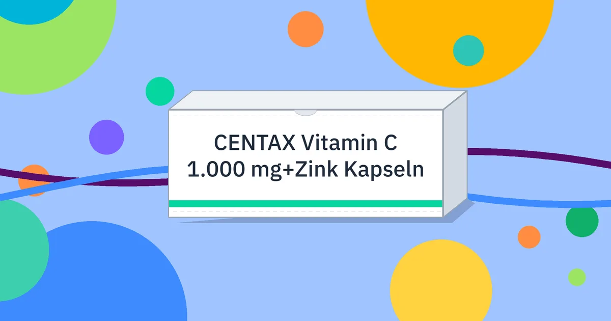 Symbolbild: Packung mit der Aufschrift CENTAX Vitamin C 1.000 mg+Zink Kapseln (PZN 17257878) – Verfügbarkeit und Bezug in Apotheken in Frankfurt am Main
