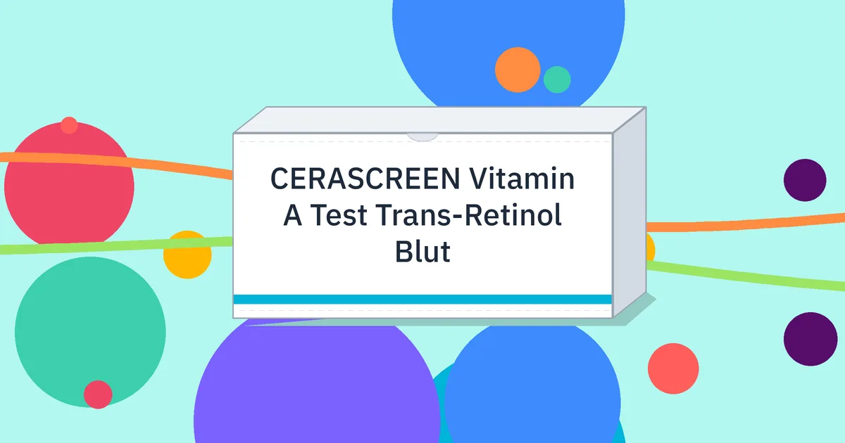 Symbolbild: Packung mit der Aufschrift CERASCREEN Vitamin A Test Trans-Retinol Blut (PZN 18137432) – Verfügbarkeit und Bezug in Apotheken in Frankfurt am Main