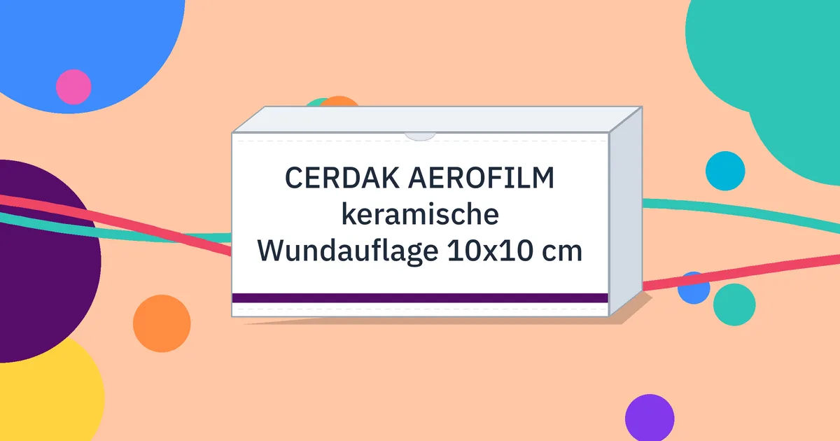 Symbolbild: Packung mit der Aufschrift CERDAK AEROFILM keramische Wundauflage 10x10 cm (PZN 19187194) – Verfügbarkeit und Bezug in Apotheken in Frankfurt am Main