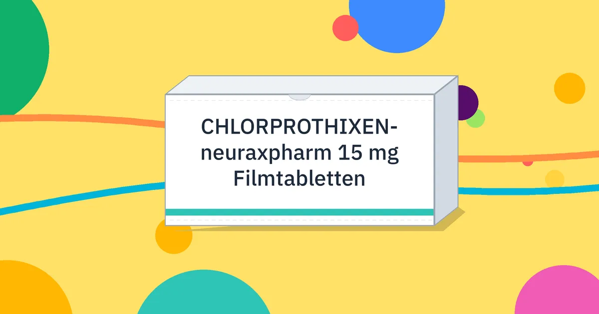 Symbolbild: Packung mit der Aufschrift CHLORPROTHIXEN-neuraxpharm 15 mg Filmtabletten (PZN 07463950) – Verfügbarkeit und Bezug in Apotheken in Frankfurt am Main