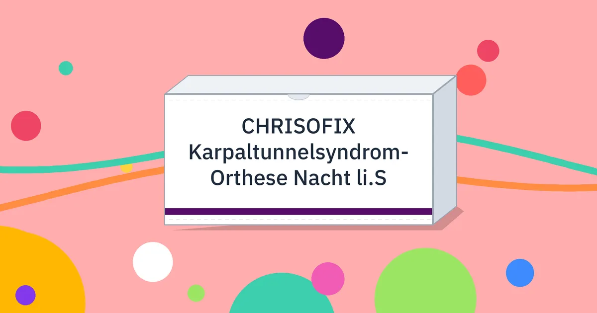 Symbolbild: Packung mit der Aufschrift CHRISOFIX Karpaltunnelsyndrom-Orthese Nacht li.S (PZN 17559705) – Verfügbarkeit und Bezug in Apotheken in Frankfurt am Main