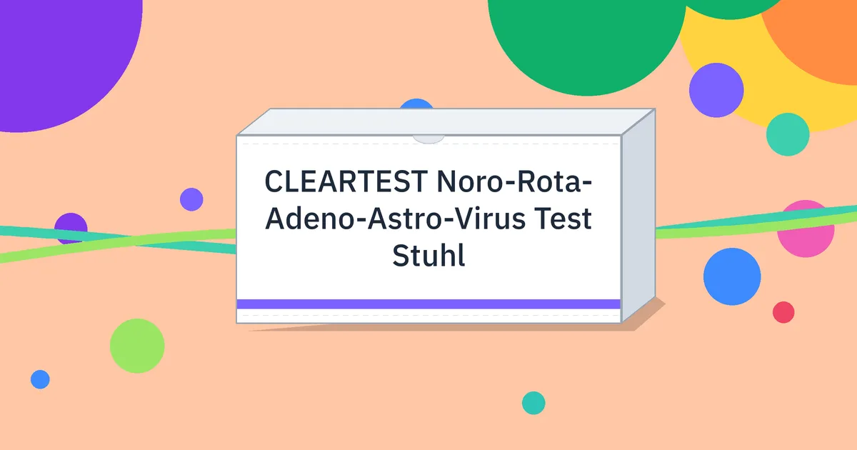 Symbolbild: Packung mit der Aufschrift CLEARTEST Noro-Rota-Adeno-Astro-Virus Test Stuhl (PZN 15817818) – Verfügbarkeit und Bezug in Apotheken in Frankfurt am Main