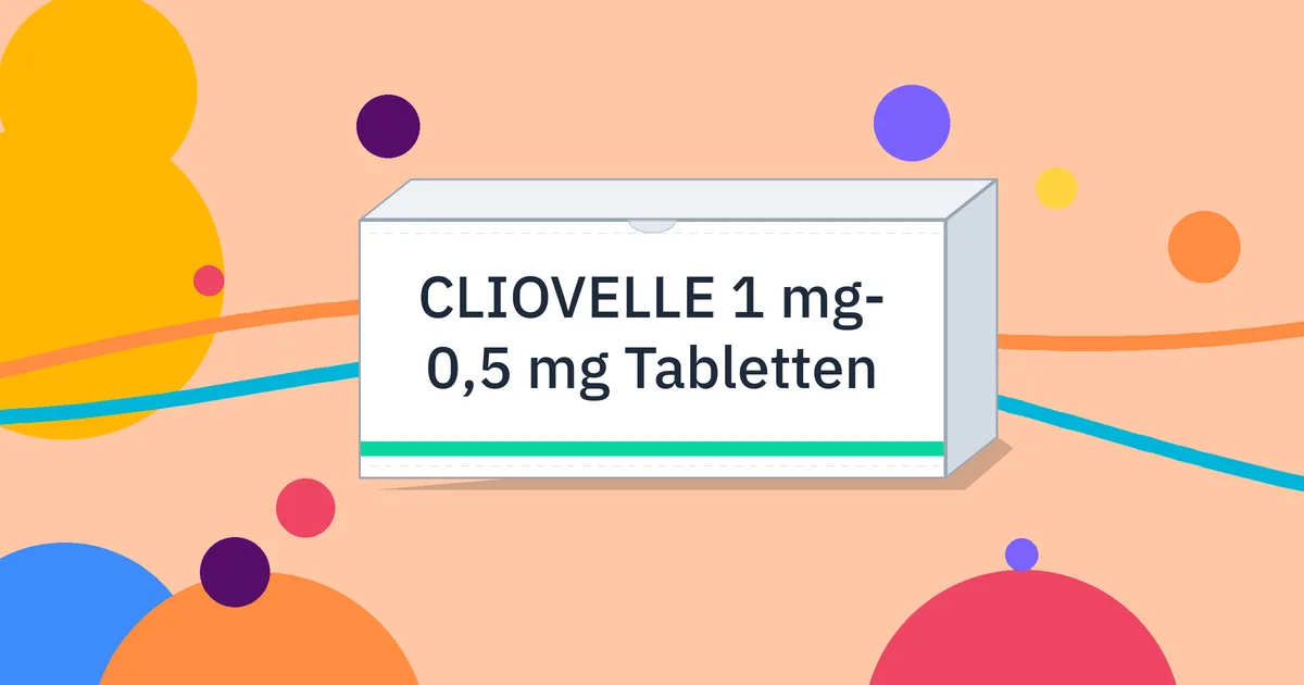 Symbolbild: Packung mit der Aufschrift CLIOVELLE 1 mg-0,5 mg Tabletten (PZN 04653710) – Verfügbarkeit und Bezug in Apotheken in Frankfurt am Main