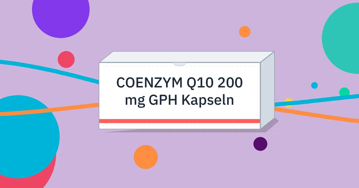 Symbolbild: Packung mit der Aufschrift COENZYM Q10 200 mg GPH Kapseln (PZN 06832888) – Verfügbarkeit und Bezug in Apotheken in Frankfurt am Main
