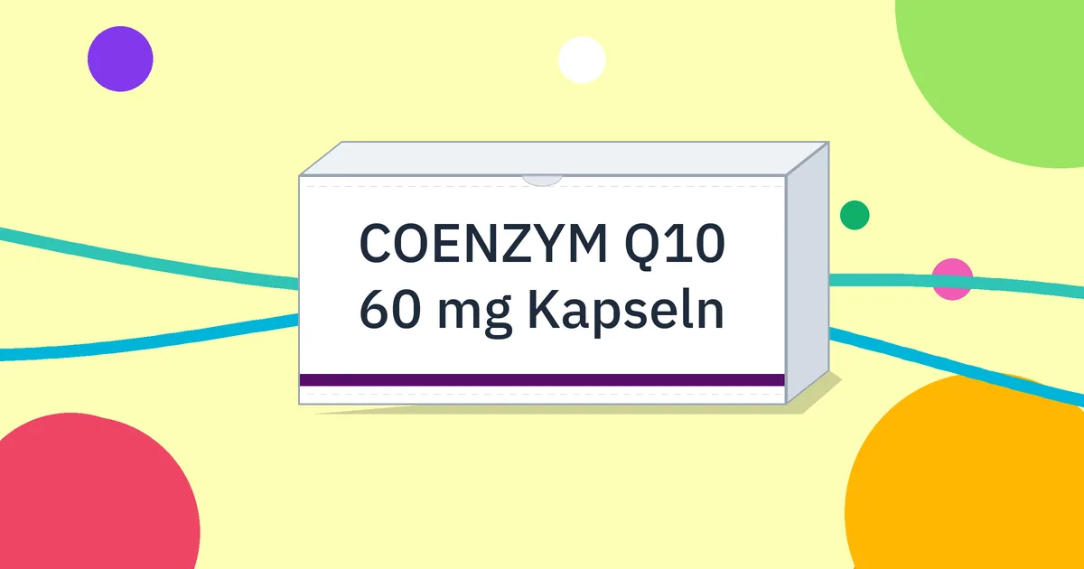 Symbolbild: Packung mit der Aufschrift COENZYM Q10 60 mg Kapseln (PZN 10305692) – Verfügbarkeit und Bezug in Apotheken in Frankfurt am Main