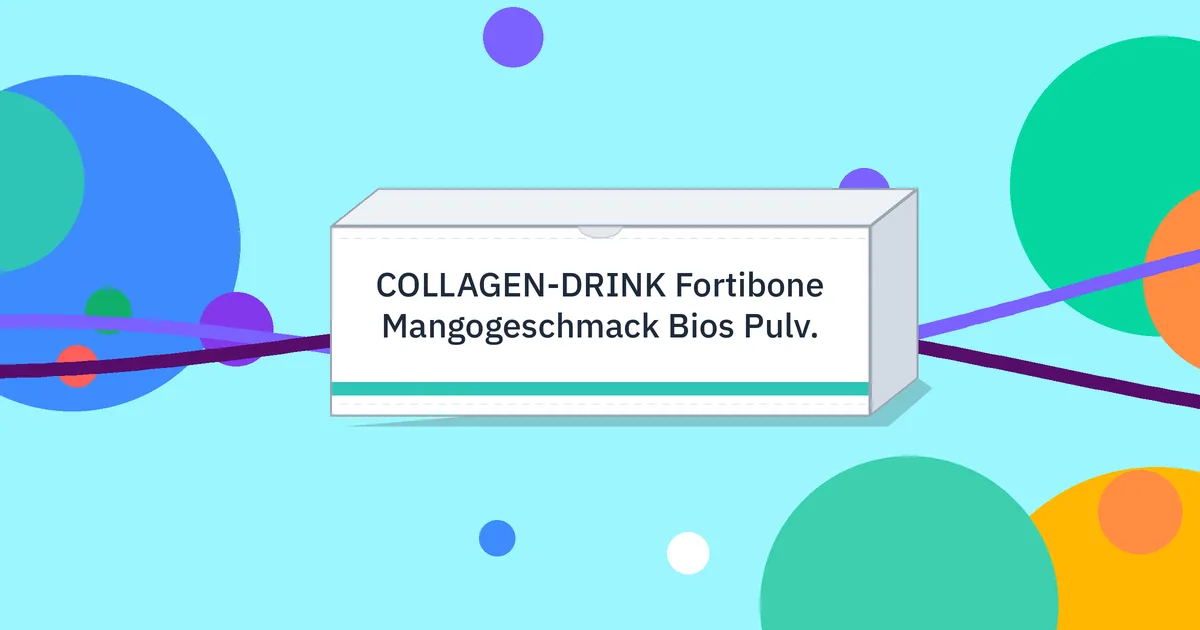 Symbolbild: Packung mit der Aufschrift COLLAGEN-DRINK Fortibone Mangogeschmack Bios Pulv. (PZN 20808342) – Verfügbarkeit und Bezug in Apotheken in Frankfurt am Main