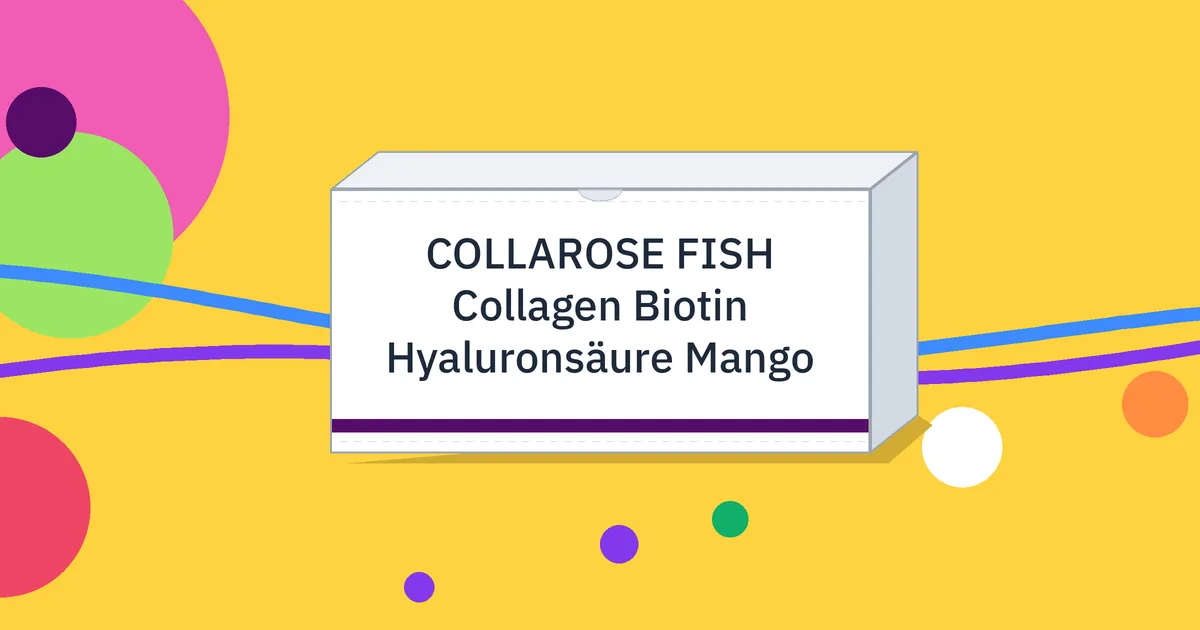 Symbolbild: Packung mit der Aufschrift COLLAROSE FISH Collagen Biotin Hyaluronsäure Mango (PZN 20609329) – Verfügbarkeit und Bezug in Apotheken in Frankfurt am Main