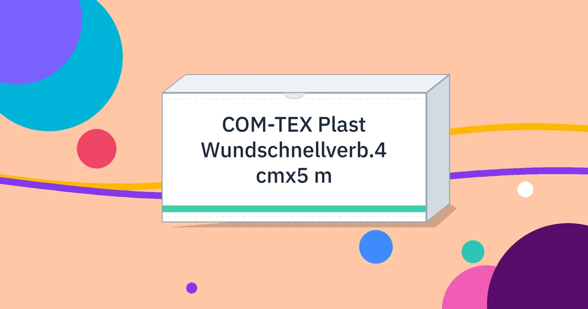 Symbolbild: Packung mit der Aufschrift COM-TEX Plast Wundschnellverb.4 cmx5 m (PZN 17150979) – Verfügbarkeit und Bezug in Apotheken in Frankfurt am Main