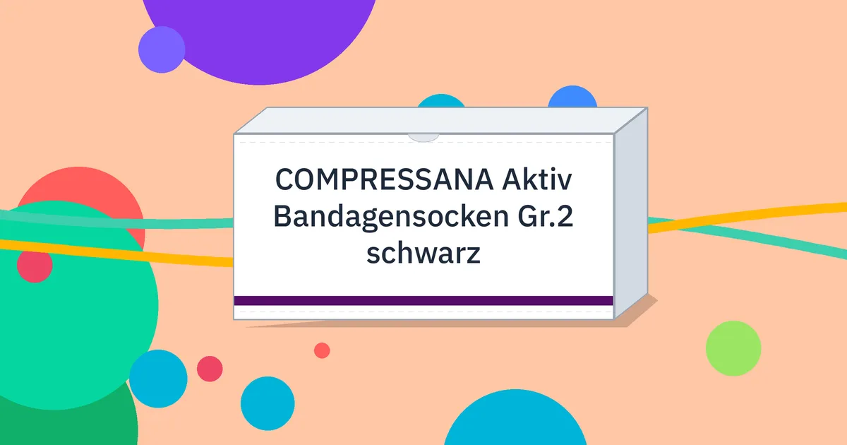 Symbolbild: Packung mit der Aufschrift COMPRESSANA Aktiv Bandagensocken Gr.2 schwarz (PZN 09209753) – Verfügbarkeit und Bezug in Apotheken in Frankfurt am Main