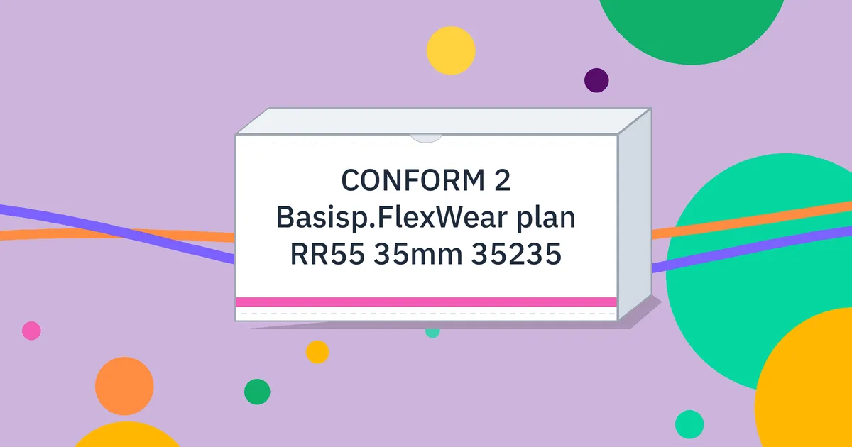 Symbolbild: Packung mit der Aufschrift CONFORM 2 Basisp.FlexWear plan RR55 35mm 35235 (PZN 00733613) – Verfügbarkeit und Bezug in Apotheken in Frankfurt am Main