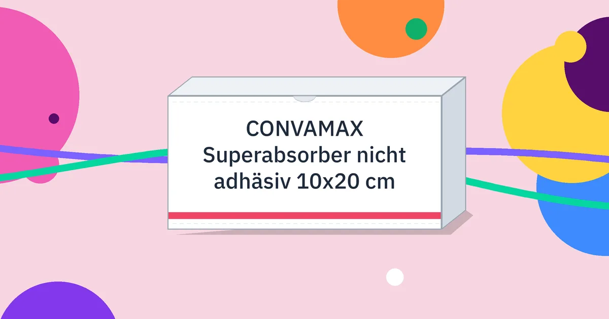 Symbolbild: Packung mit der Aufschrift CONVAMAX Superabsorber nicht adhäsiv 10x20 cm (PZN 15634348) – Verfügbarkeit und Bezug in Apotheken in Frankfurt am Main