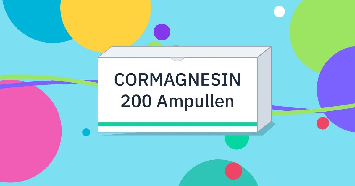 Symbolbild: Packung mit der Aufschrift CORMAGNESIN 200 Ampullen (PZN 04652395) – Verfügbarkeit und Bezug in Apotheken in Frankfurt am Main