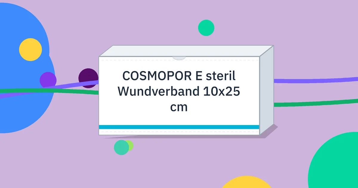 Symbolbild: Packung mit der Aufschrift COSMOPOR E steril Wundverband 10x25 cm (PZN 20193047) – Verfügbarkeit und Bezug in Apotheken in Frankfurt am Main